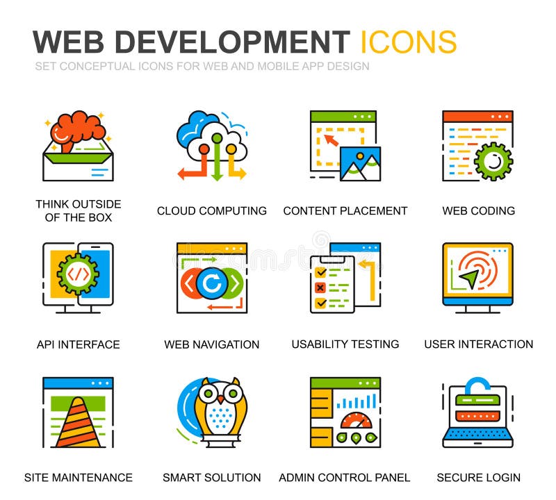 Simple Set Web Disign and Development Line Icons for Website and Mobile Apps. Vector Pictogram ...