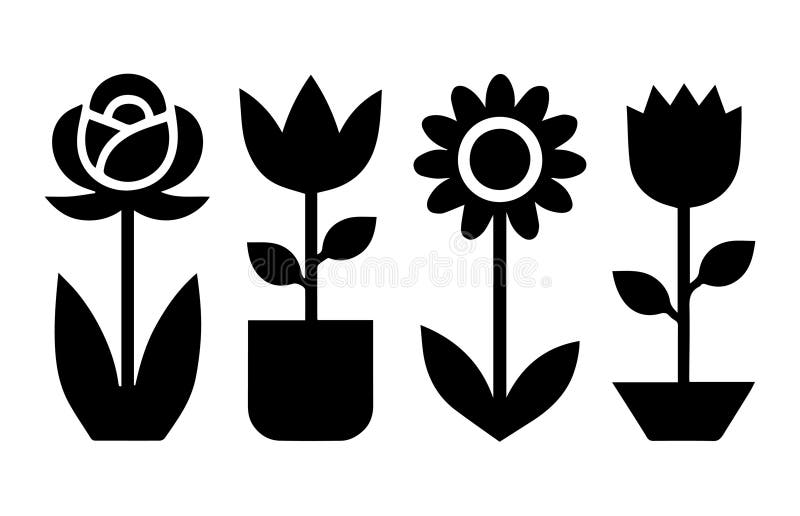 Simple Shape Geometric Rose and Sunflower Silhouette Icon Stock Vector ...