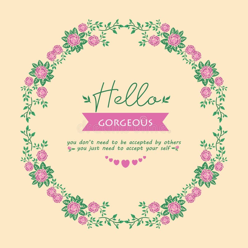 Simple Shape of Leaf and Floral Frame, for Unique Hello Gorgeous Card ...