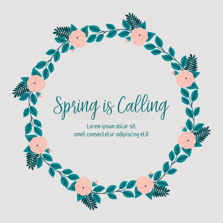 Simple Shape of Spring Calling Greeting Card Design, with Seamless Leaf ...