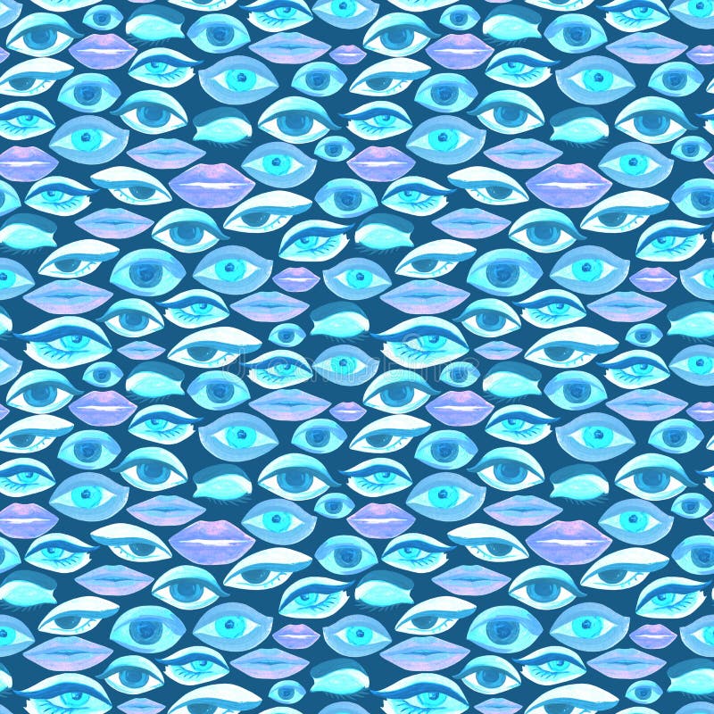 Abstract Blue Eyes Seamless Pattern. Stock Illustration - Illustration ...