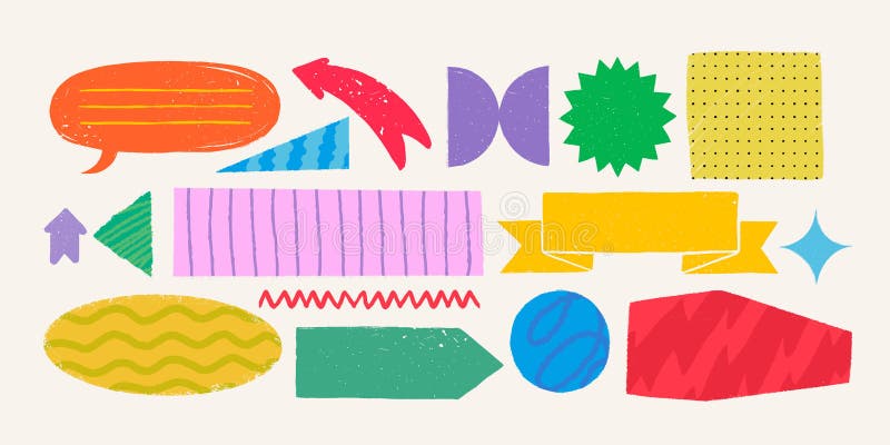 Simple Shapes with Various Patterns in Rough Rustic Style. Hand Drawn ...