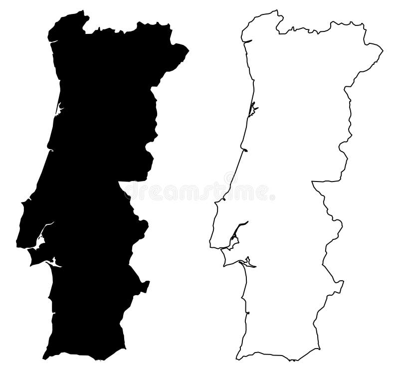 Simple only Sharp Corners Map of Portugal Vector Drawing. Merc Stock ...