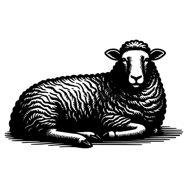 Sheep Sitting Vintage Retro Vector Icon Logo Design. Stock Vector ...