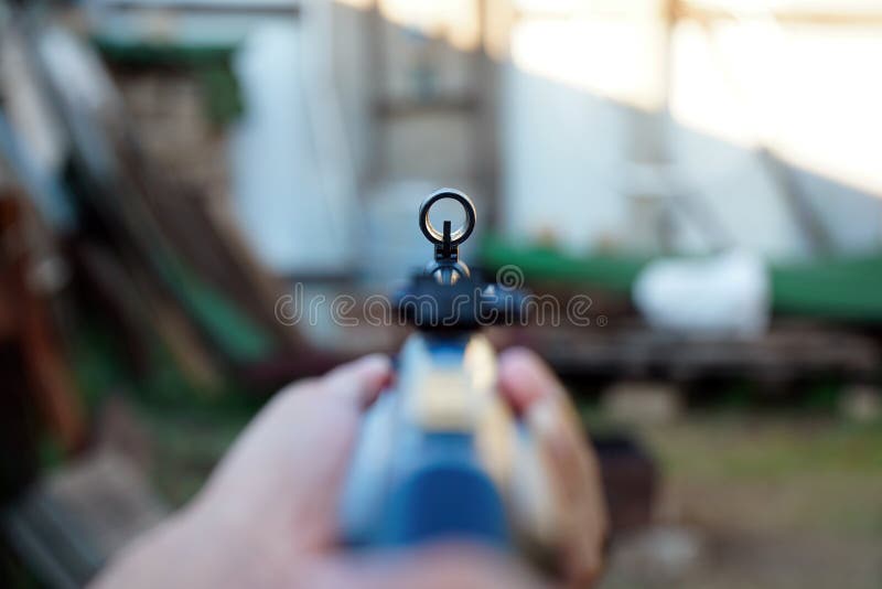 Simple Sight on a Rifle. Selective Focus Stock Photo - Image of hand ...