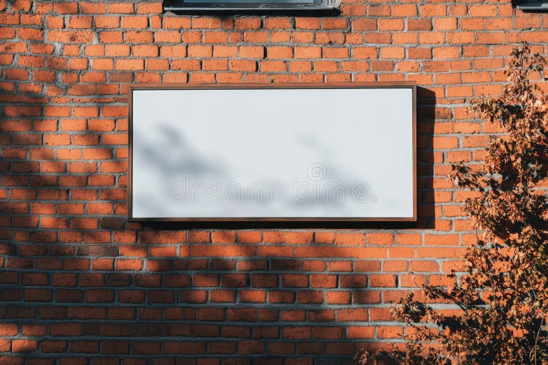 A Simple Sign with No Text on a Brick Wall Next To a Tree Stock Photo ...