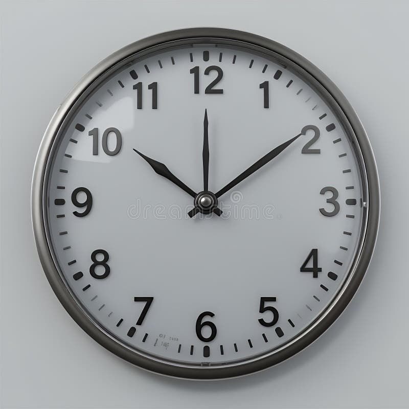 Simple Silver Analog Clock Showing 7:55 on White Background Stock ...