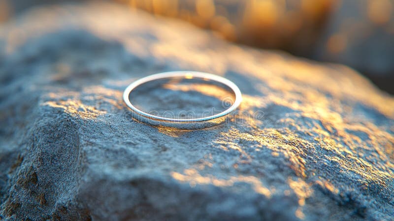 Simple Silver Ring on a Rock at Sunset Stock Image - Image of ring ...