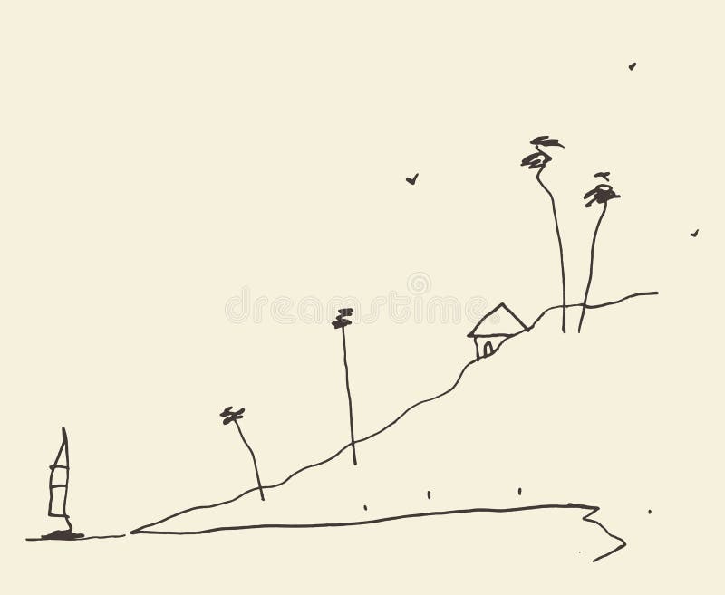 Simple Sketch Abstract Seaside Beach Vector Stock Vector - Illustration ...