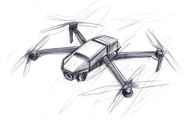 Simple Sketch of a Drone. Generative AI. Stock Illustration ...