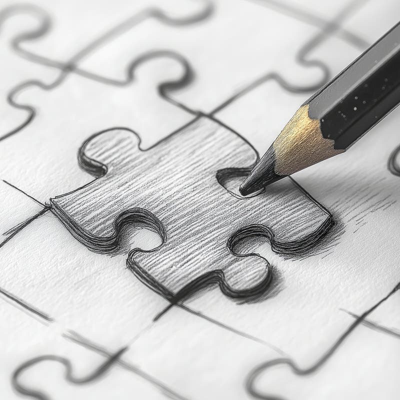 Simple Sketch of Empty Puzzle Piece Being Placed into Larger Puzzle ...