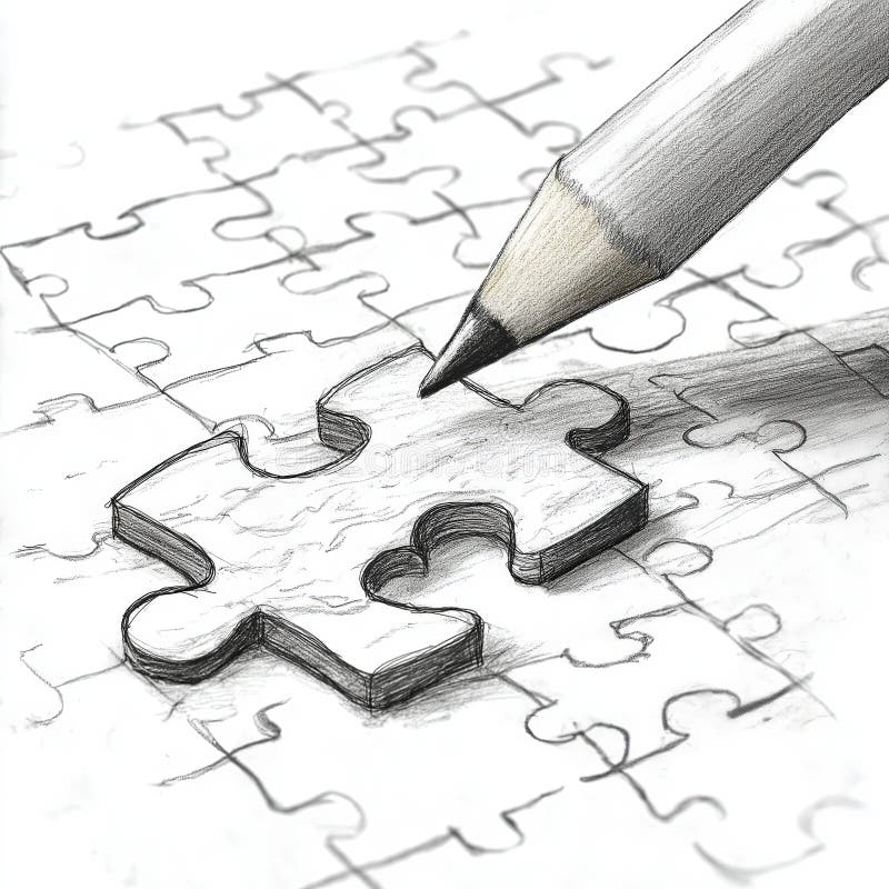 Simple Sketch of Empty Puzzle Piece Being Placed into Larger Puzzle ...