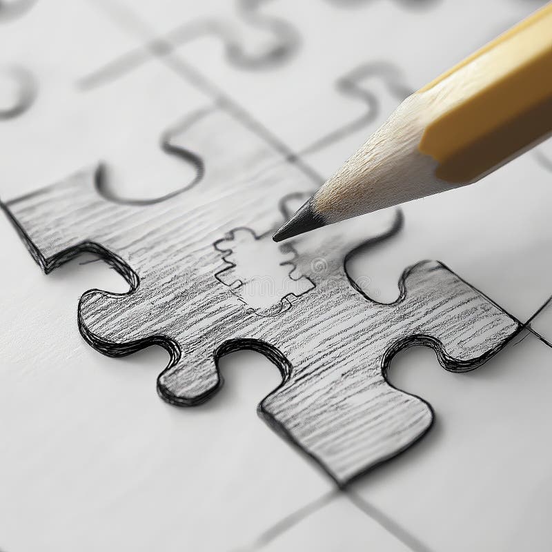 Simple Sketch of Empty Puzzle Piece Being Placed into Larger Puzzle ...