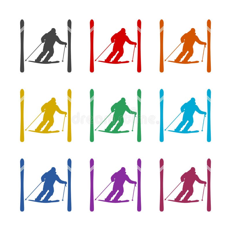 Simple Ski icon, color set stock illustration. Illustration of athlete ...
