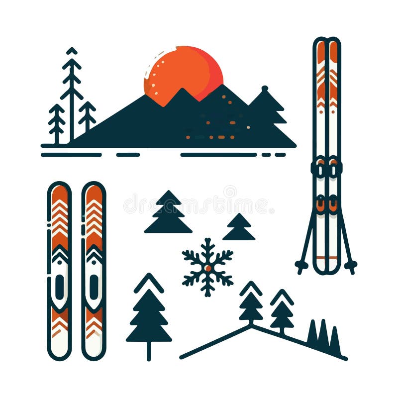 Simple Skis Design Vector Style with White Background Stock Vector ...