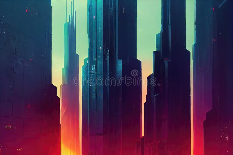 Simple Skyscrapper Illustration of a Future City, Ai Generated Image ...