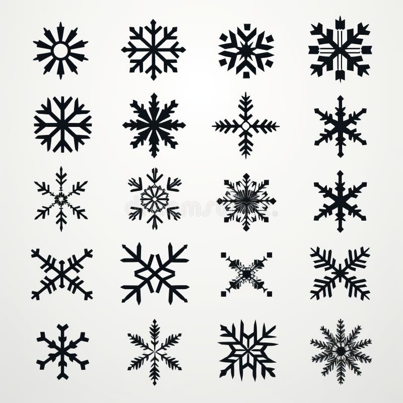 Simple Snowflake Vector Icon Set in Black and White Stock Illustration ...