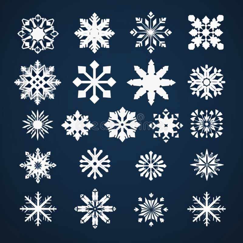 Simple Snowflake Vector Icon Set on Dark Background Stock Illustration ...