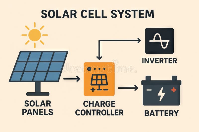 Simple Solar Cell System Diagram Illustrating Components Including ...