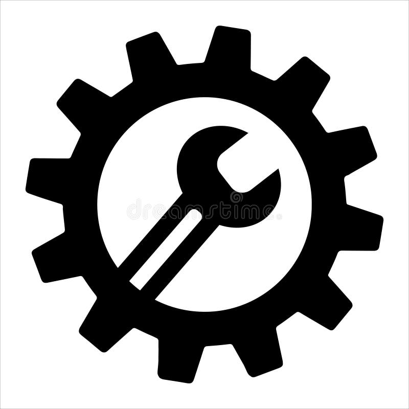 Simple Spanner on Gear Isolated on White Background. Icon for Apps and ...
