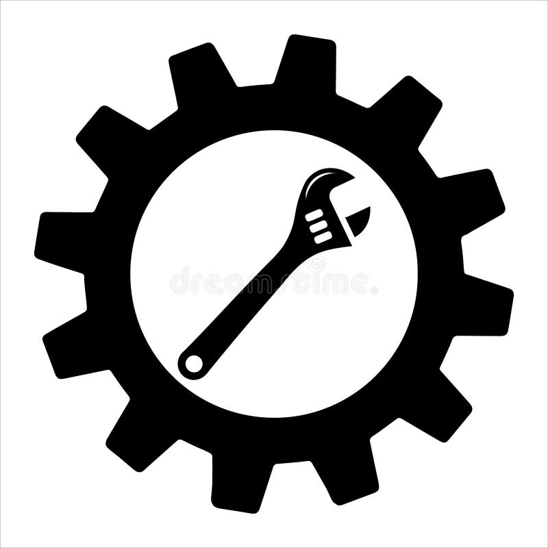 Simple Spanner on Gear Isolated on White Background. Icon for Apps and ...