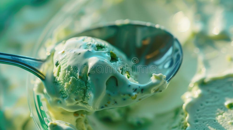 A Simple Spoon Scooping Out a Portion of Creamy Ice Cream Stock Image ...
