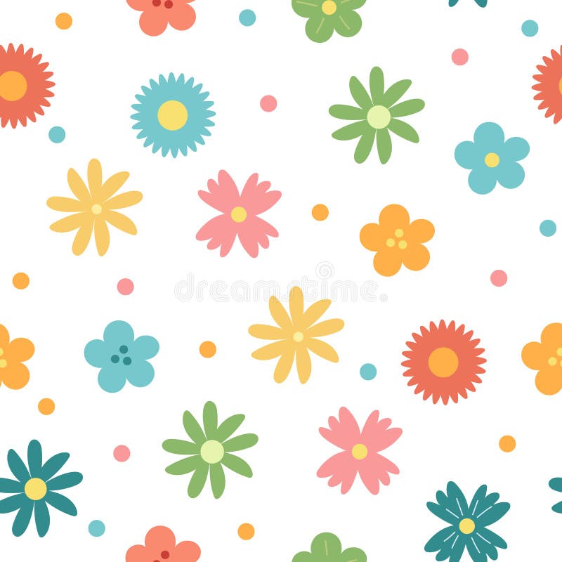 Simple Spring Flowers - Seamless Vector Pattern on White Stock Vector ...