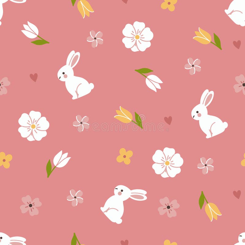 Simple Spring Seamless Pattern with Bunnies and Flowers. Vector ...