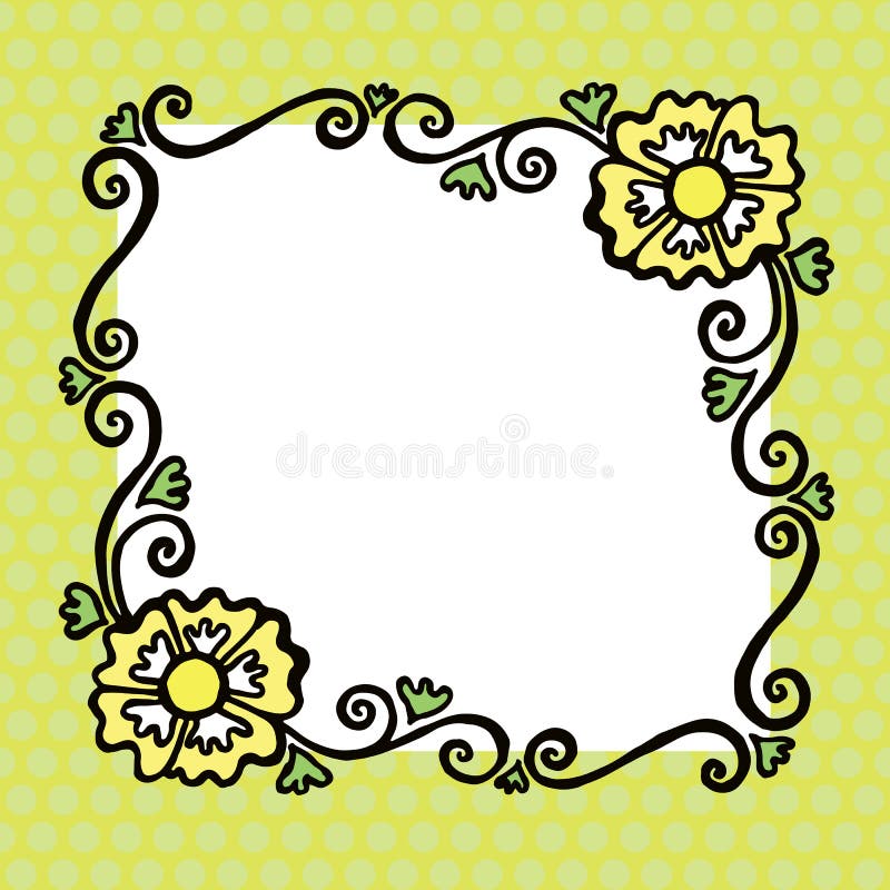 Simple Square Colored Painted Vector Frame with Flowers and Curl Stock ...