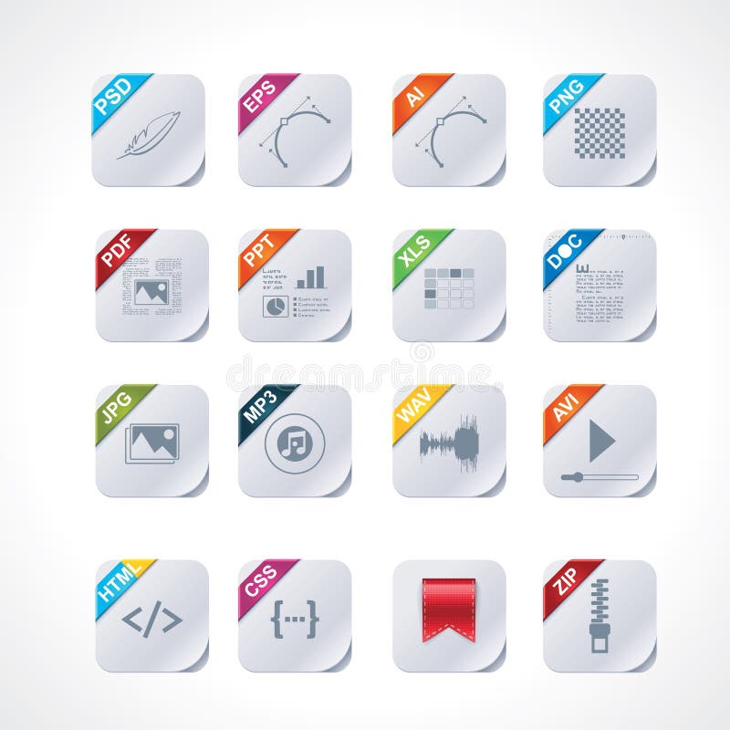 Square File Labels Icon Set Stock Vector - Illustration of graphic ...