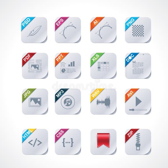 Simple Square File Labels Icon Set Stock Vector - Illustration of ...