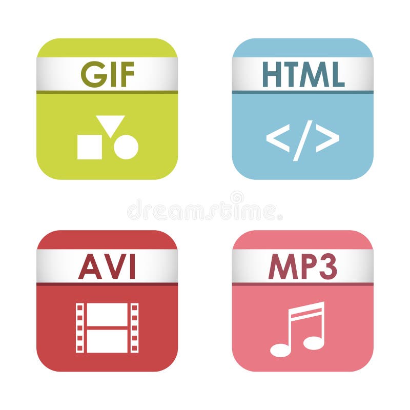 Simple Square File Types Formats Labels Icon Set Presentation Document ...