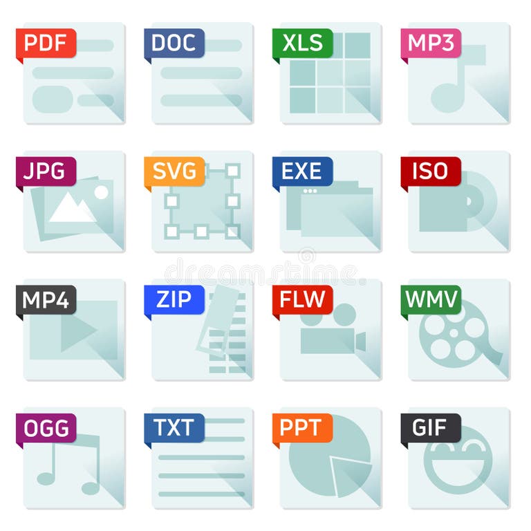 Simple Square File Types and Formats Labels Icon Set. Stock Vector ...