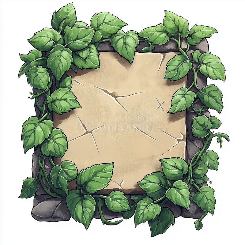 Simple Square Menu Button Design. Stone-like Texture. Green Vines ...