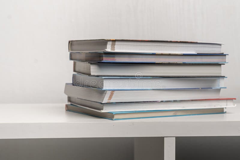 Simple Stack of Books on the Shelf at Home Stock Image - Image of book ...