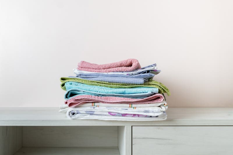 A Simple Stack of Textile at Home with Copy Space Stock Image - Image ...