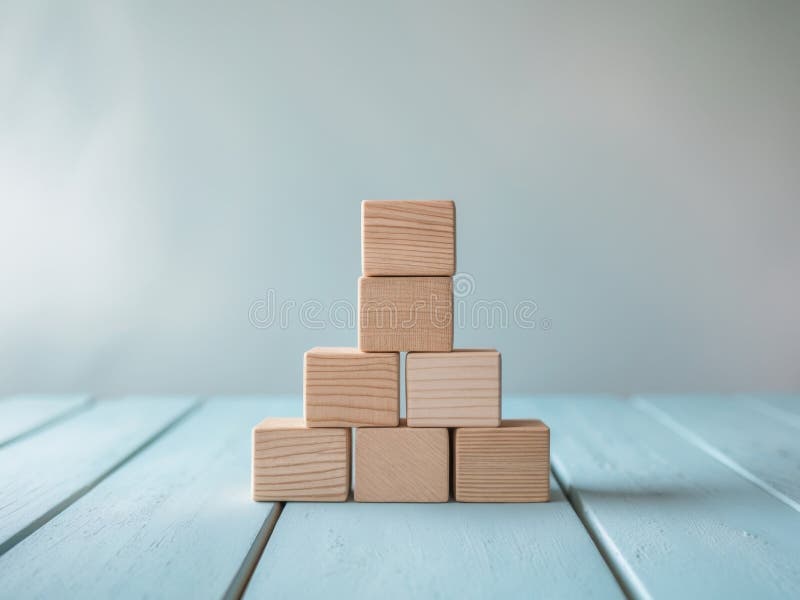 A Simple Stack of Wooden Blocks Arranged in a Pyramid Shape on a Light ...