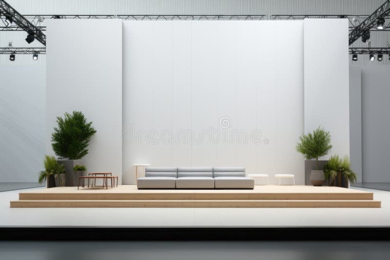 A Simple Stage Setup with a Couch and Planters Stock Photo - Image of ...