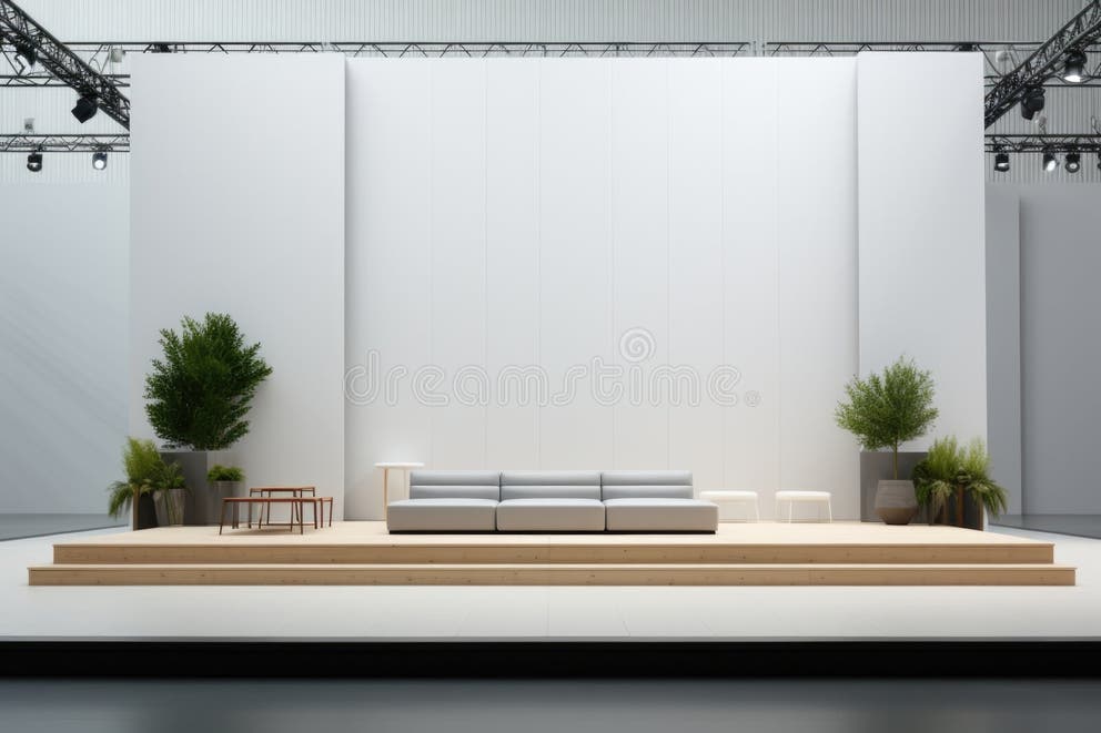 A Simple Stage Setup with a Couch and Planters Stock Photo - Image of ...