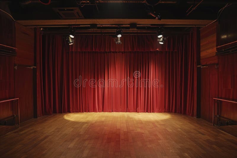 A Simple Stage Setup with Red Curtains and Spotlights, Suitable for ...