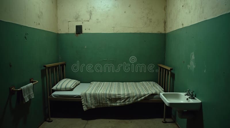 Simple and Stark Prison Cell with Basic Bed and Sink Stock Illustration ...