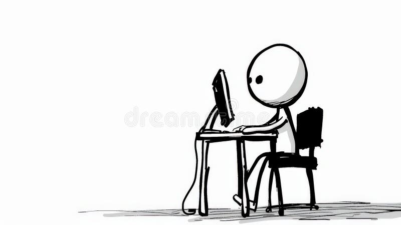 Stick Figure Working on Computer Stock Illustration - Illustration of ...