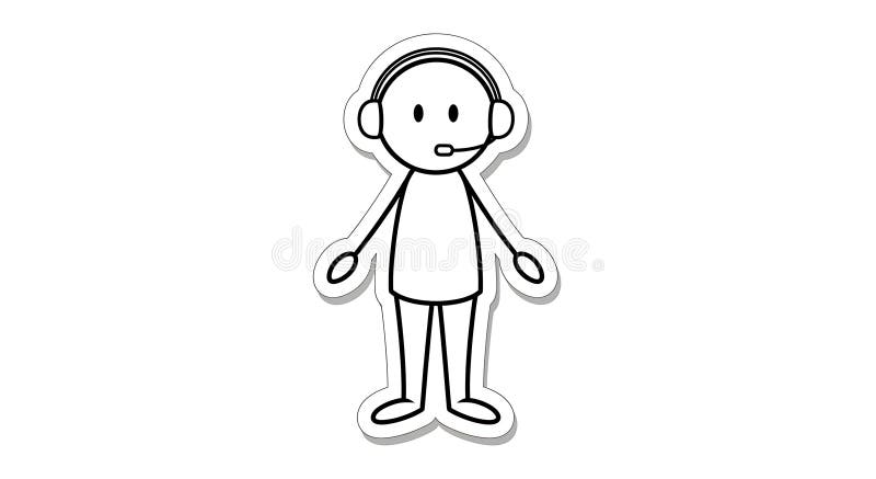 Simple Stick Figure Character Wearing a Headset with Microphone ...