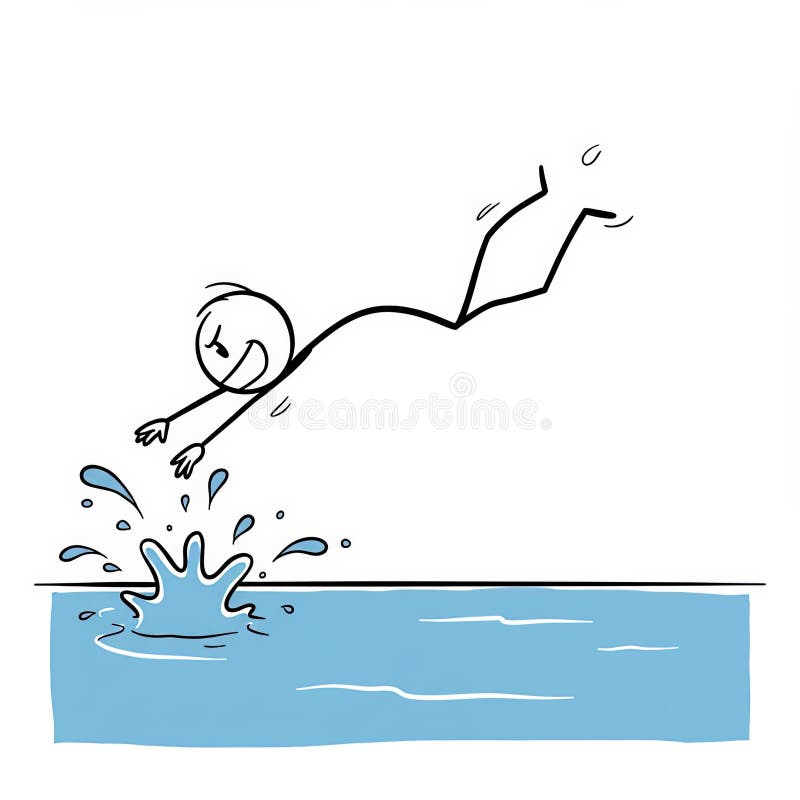 Simple Stick Figure Diving into Water with Splash Stock Illustration ...