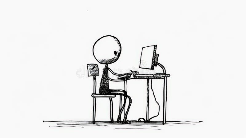Stick Figure Working on Computer Stock Illustration - Illustration of ...