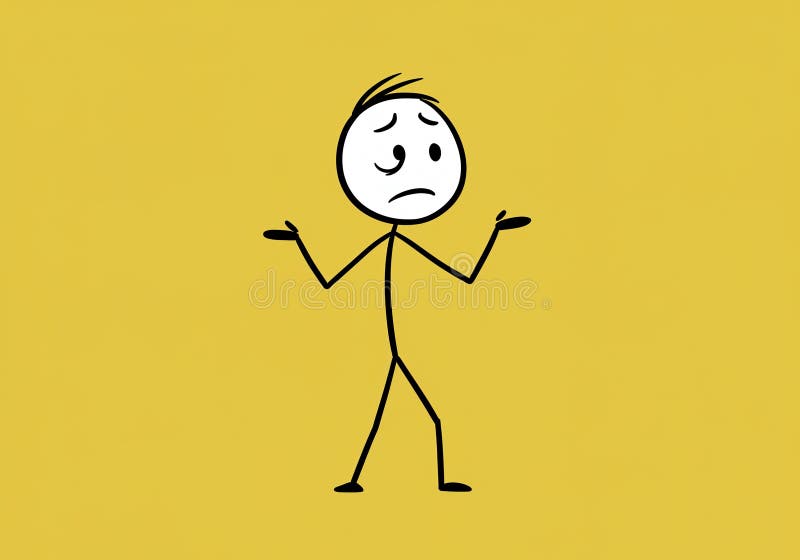 Confused Stick Figure Shrugging on Yellow Background Stock Illustration ...