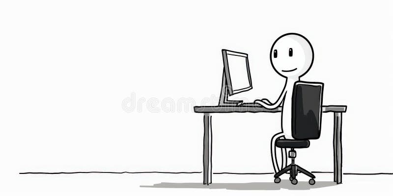 Stick Figure Working on Computer Stock Illustration - Illustration of ...