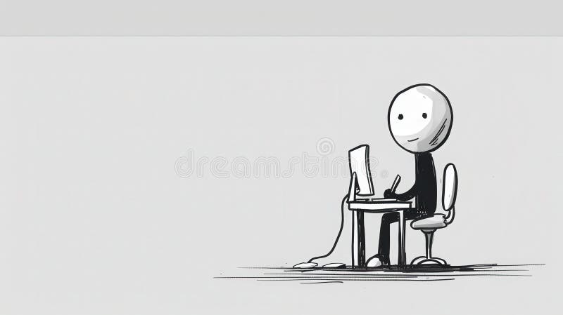 Stick Figure Working on Computer Stock Illustration - Illustration of ...