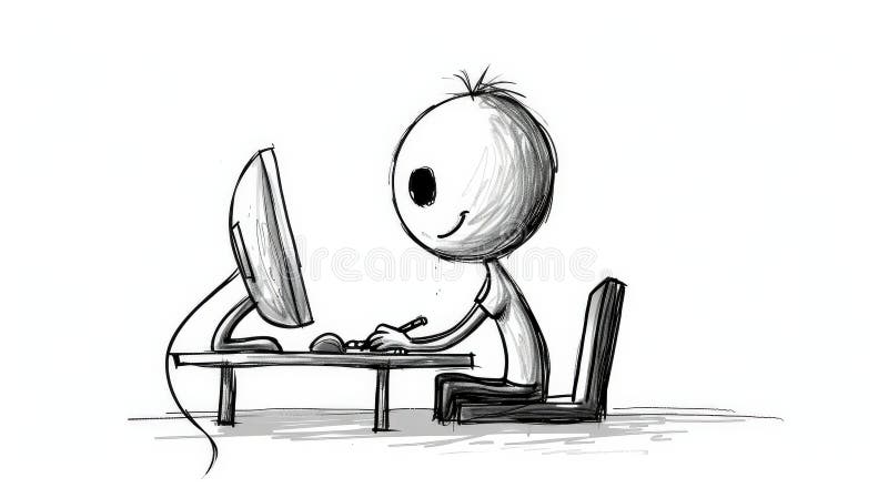 Stick Figure Working on a Computer Stock Illustration - Illustration of ...