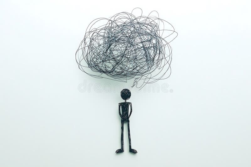 A Simple Stick Figure Stands with a Large Scribbled Cloud Above Its ...